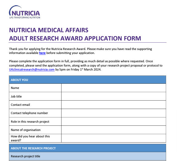 Nutricia Adult Research Award